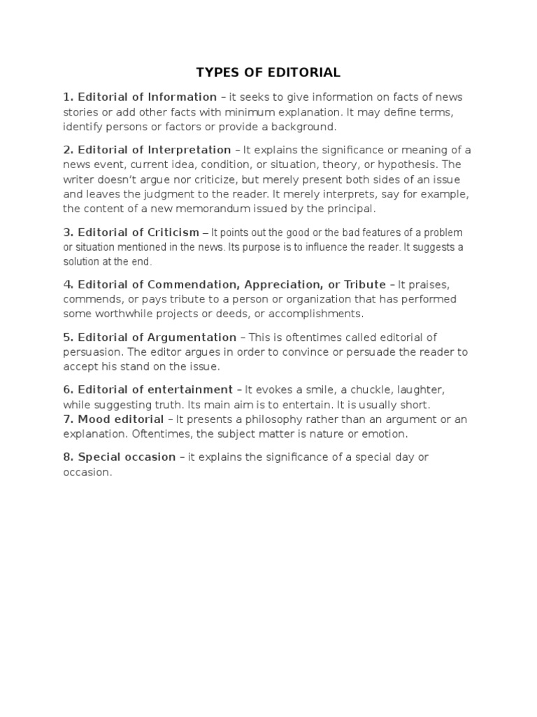 Types of Editorial Writing