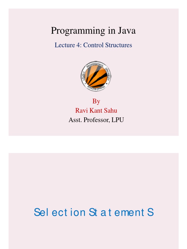 Programming In Java Lecture 4 Control Structures Pdf Control Flow Computer Programming 5060