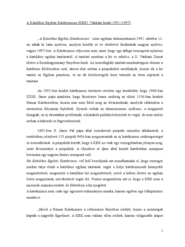 A Katolikus Egyház Katekizmusa | PDF