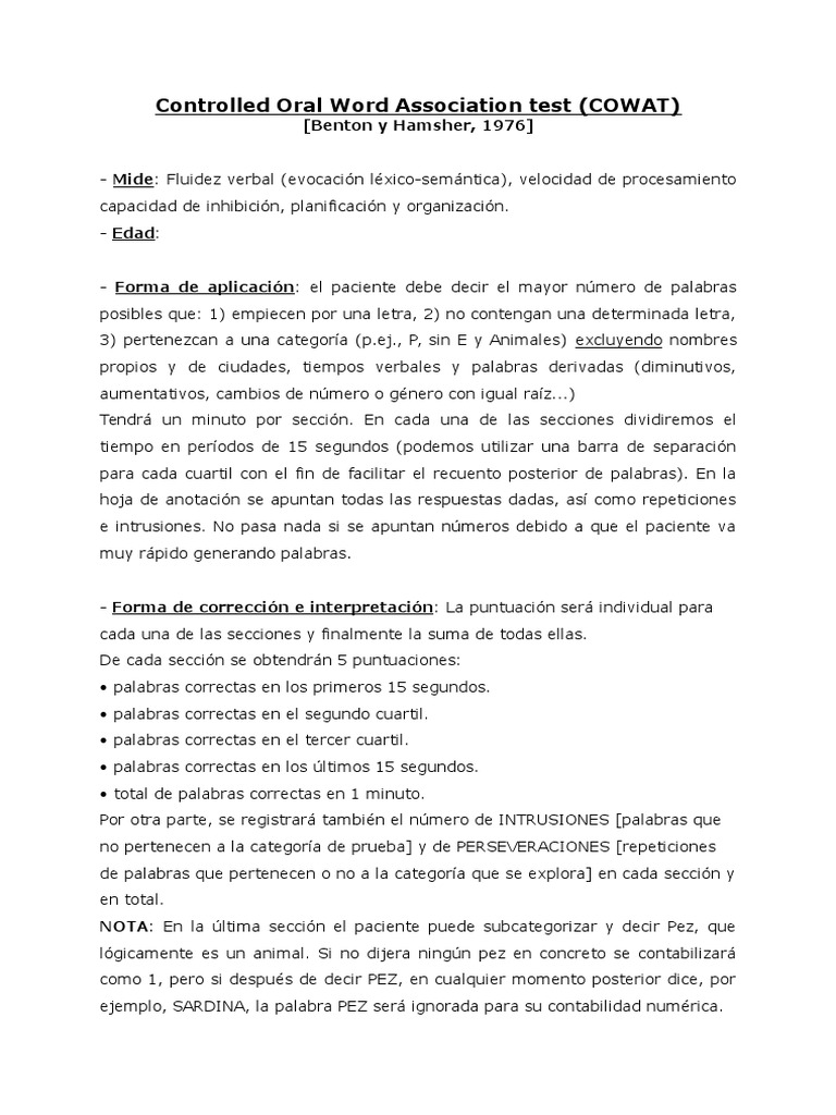 Controlled Oral Word Association Test (COWAT): Una guía detallada para ...