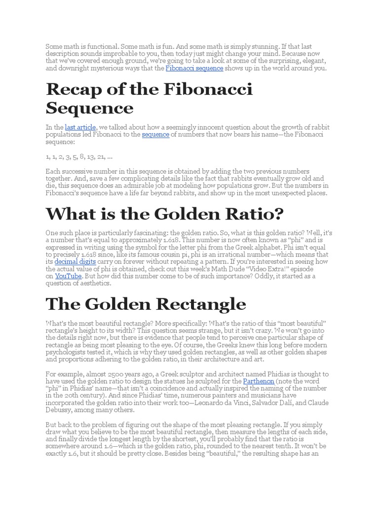 Golden Ratio and Fibonacci Connection | PDF | Ratio | Teaching Mathematics