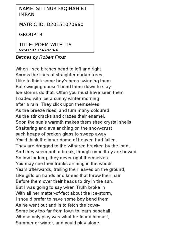 Analysis of Frost's "Birches" Poem | PDF