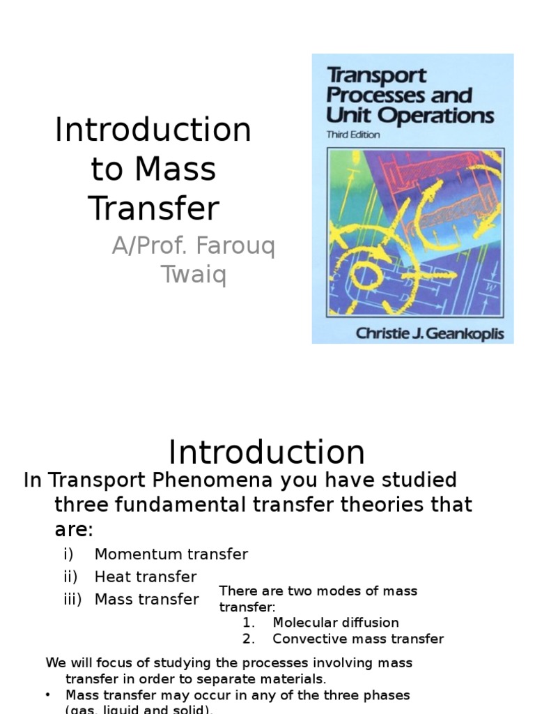 Week 1 Introduction To Mass Transfer | PDF | Diffusion | Chemistry