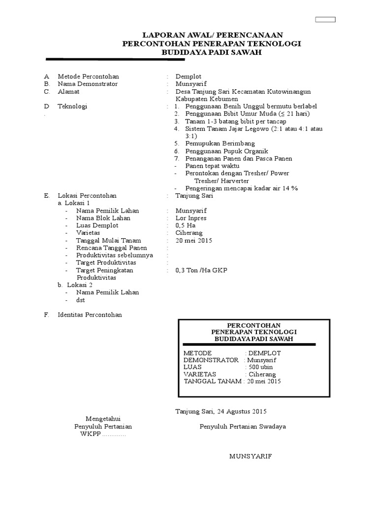 Juknis Laporan Demplot Dan Kursus Pps | PDF