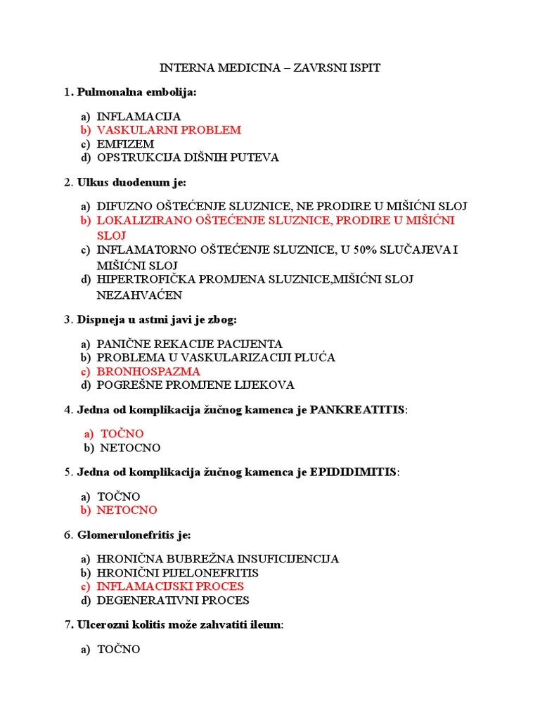 Interna Medicina Zavrsni Ispit | PDF