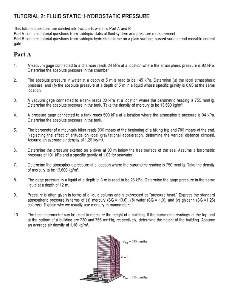 Tutorial 2 Fluid Static | PDF | Pressure Measurement | Pressure