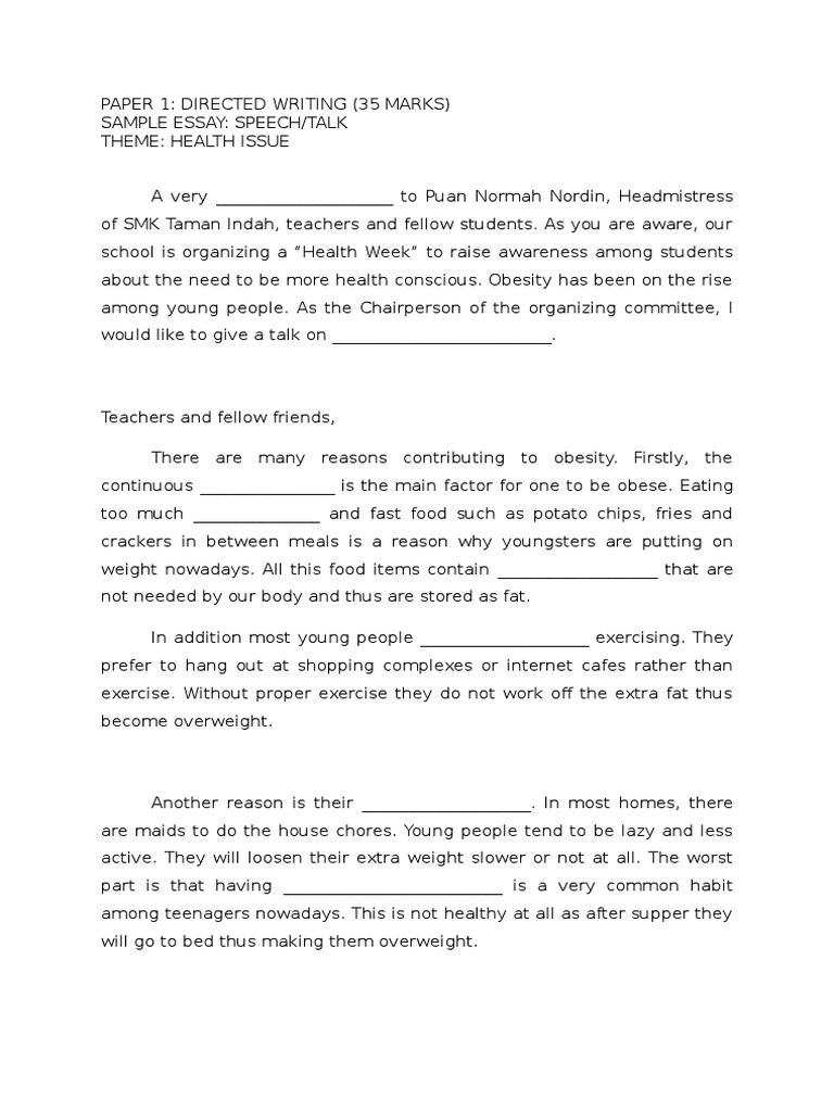 Health Week Speech on Obesity Awareness | PDF | Junk Food | Obesity