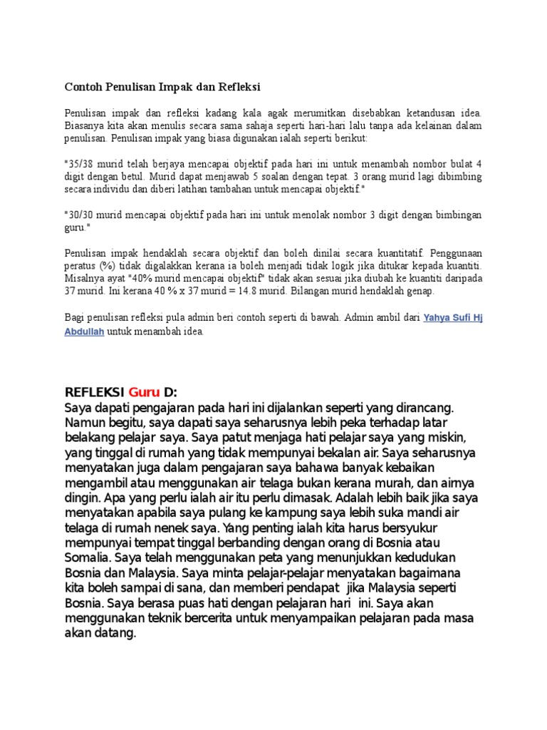 Contoh Penulisan Impak Dan Refleksi | PDF