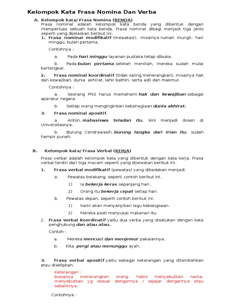Frasa Nomina dan Verba: Pengertian dan Contoh | PDF