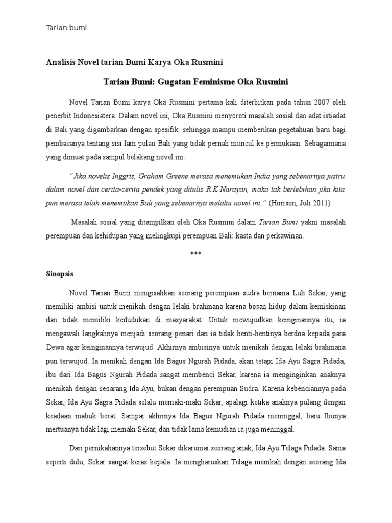 Analisis Novel Tarian Bumi Karya Oka Rusmini | PDF