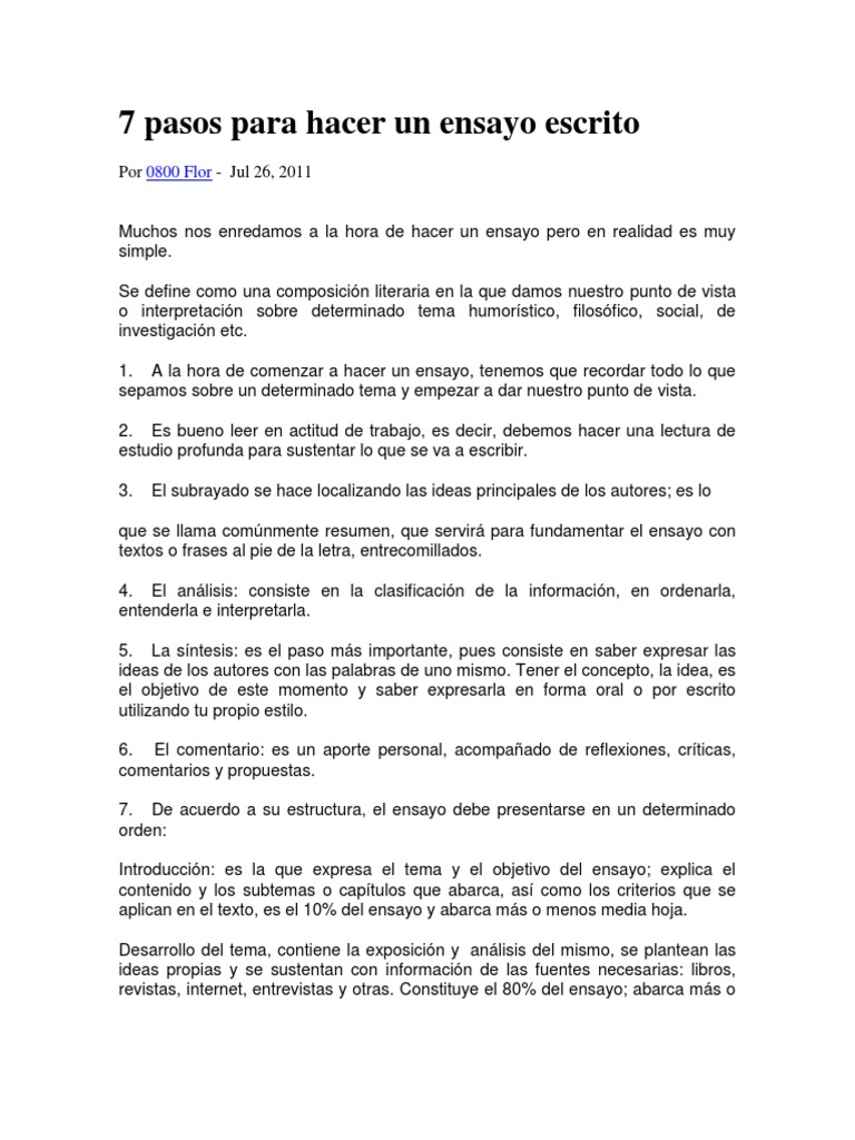 Pasos Para Hacer Un Ensayo