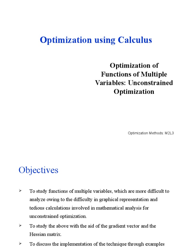 Optimization Using Calculus: Optimization of Functions of Multiple ...