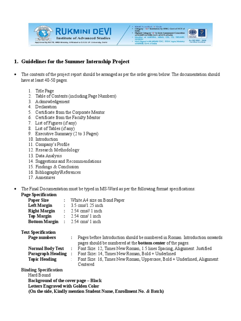 Guidelines For The Summer Internship Project: Research Methodology Data Analysis Recommendations ...