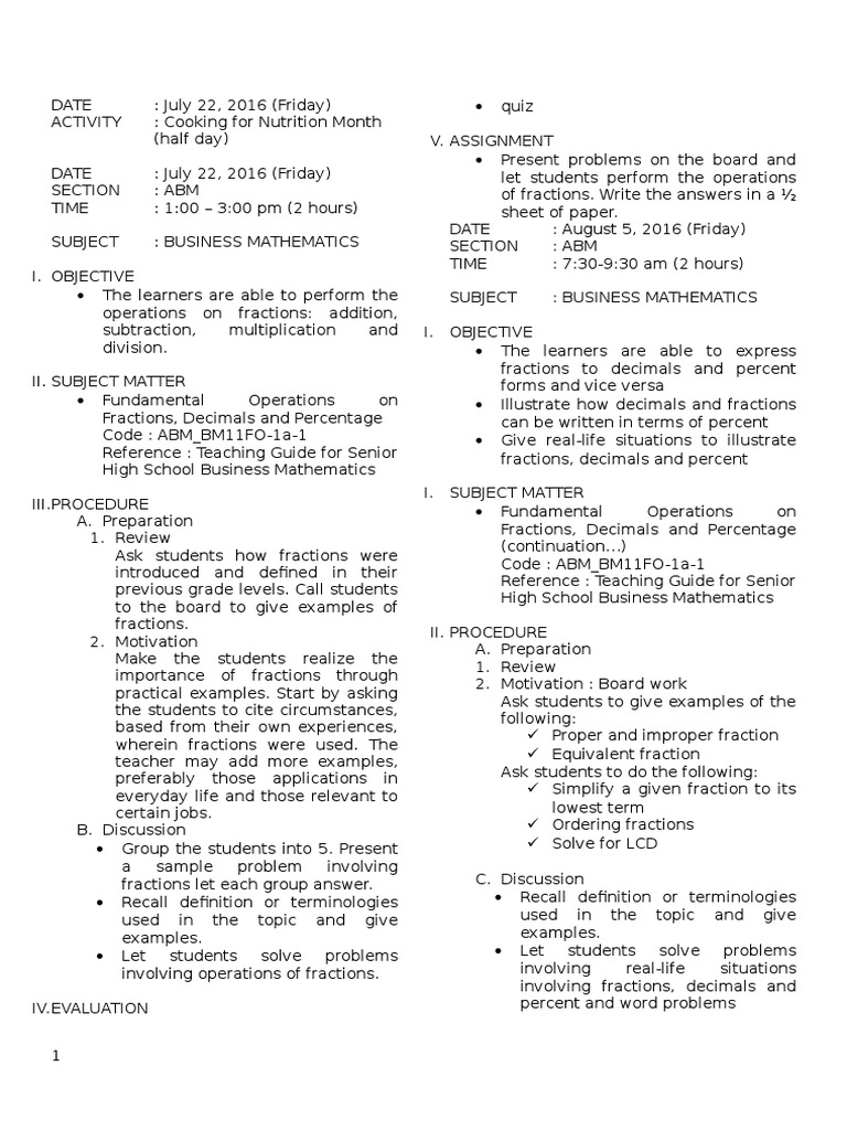Teaching Business Mathematics: Operations on Fractions, Decimals, and ...