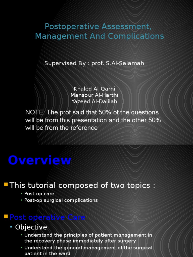 Postoperative Assessment, Management and Complications Guide | PDF ...