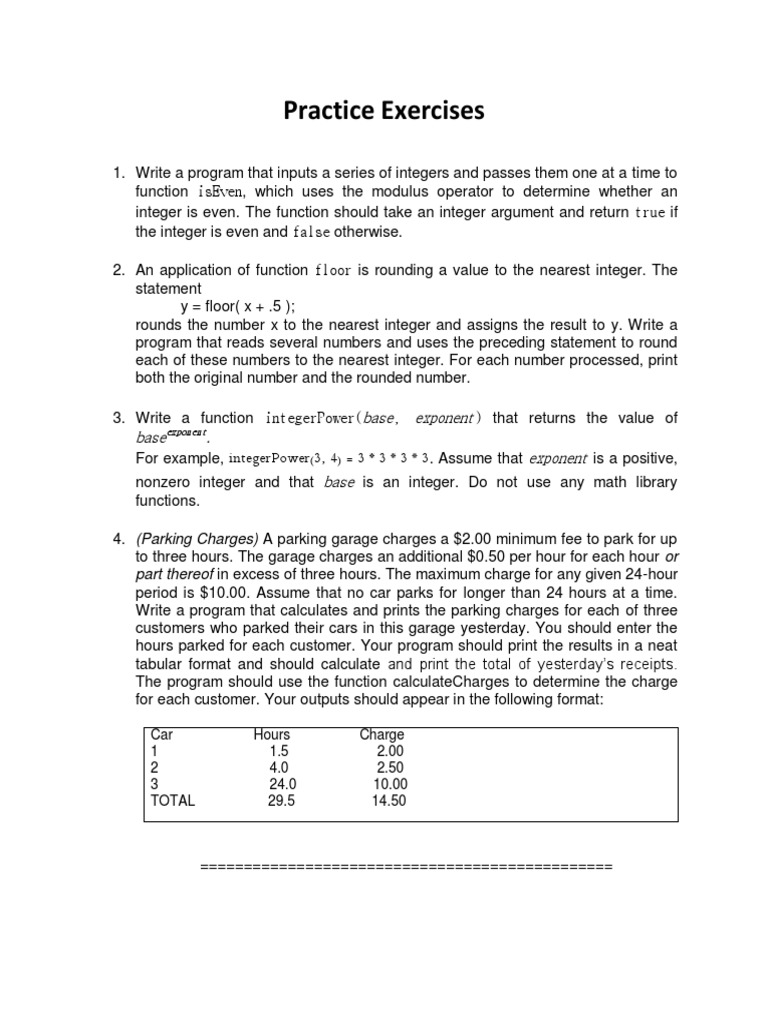 Practice Exercises in C++ | PDF | Function (Mathematics) | Exponentiation