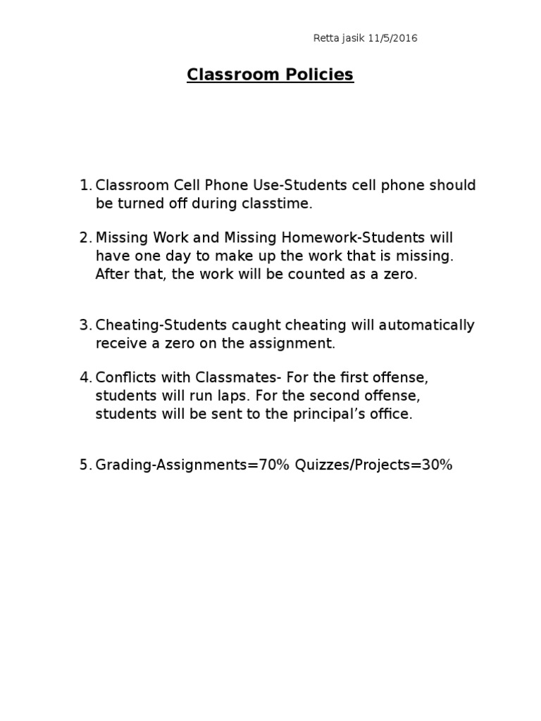 Classroom Policies and Guidelines | PDF | Career & Growth | Wellness