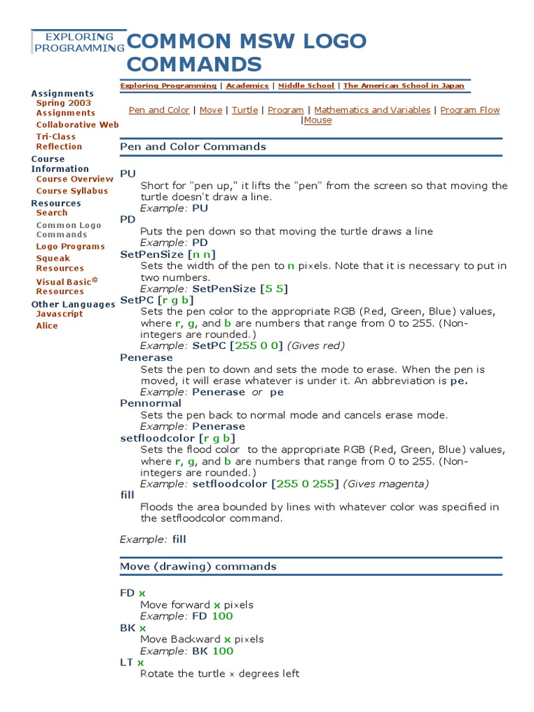 Common Logo Commands PDF | Download Free PDF | Control Flow | Variable ...