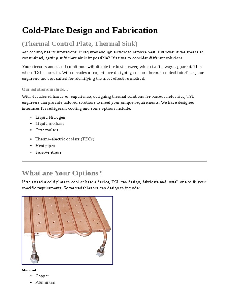 Cold Plate Design and Fabrication | PDF | Computers | Technology ...