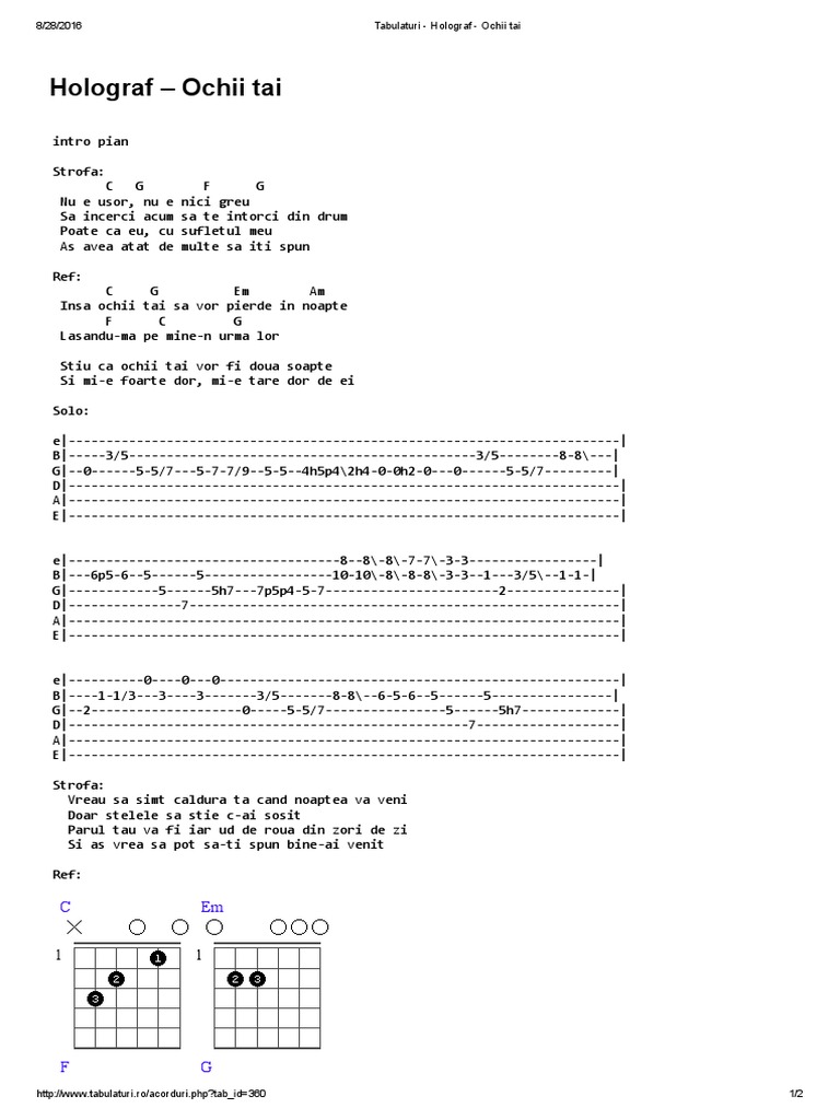 Tabulaturi - Holograf - Ochii Tai | PDF
