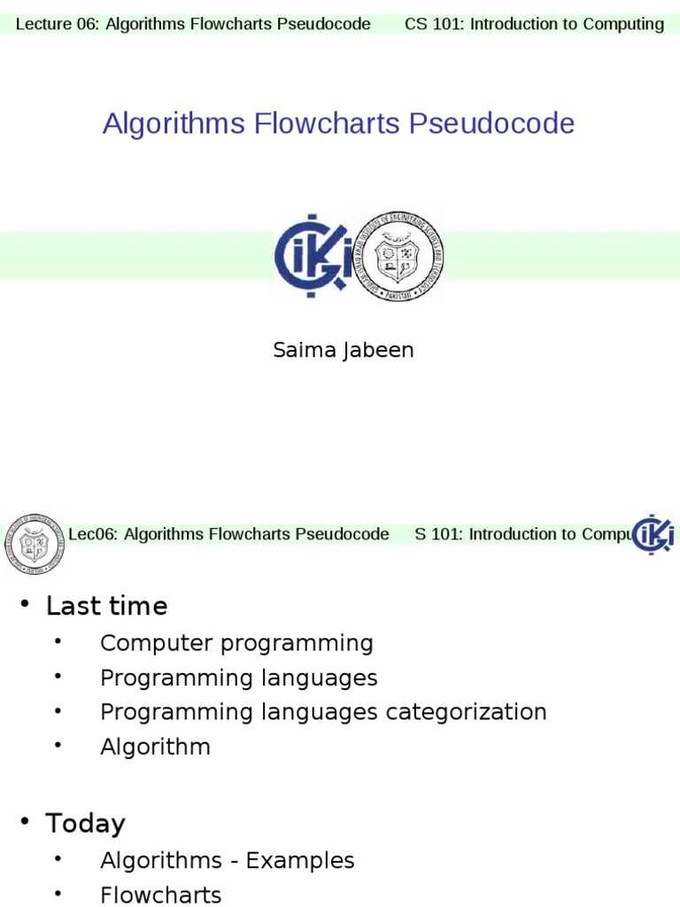 ITC Lec06 Algorithms Flowcharts Pseudocode-I | PDF | Algorithms | Systems Engineering
