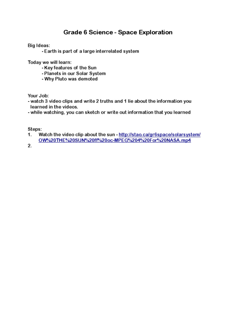 Grade 6 Science - Space Exploration: OW THE SUN FF oc-MPEG 4 For NASA ...