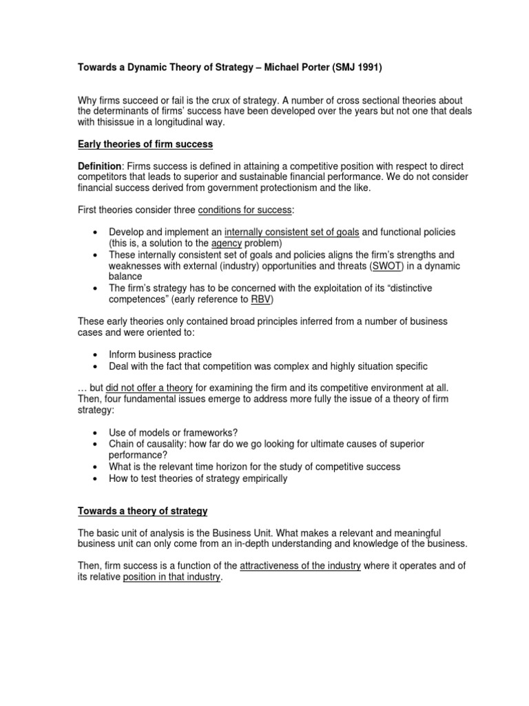 Towards A Dynamic Theory of Strategy - Michael Porter (SMJ 1991) | PDF ...