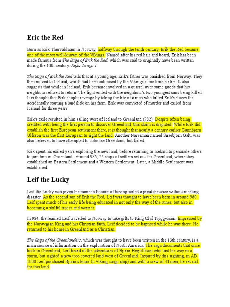 Eric The Red: The Saga of Erik The Red Tells That at A Young Age, Erik ...