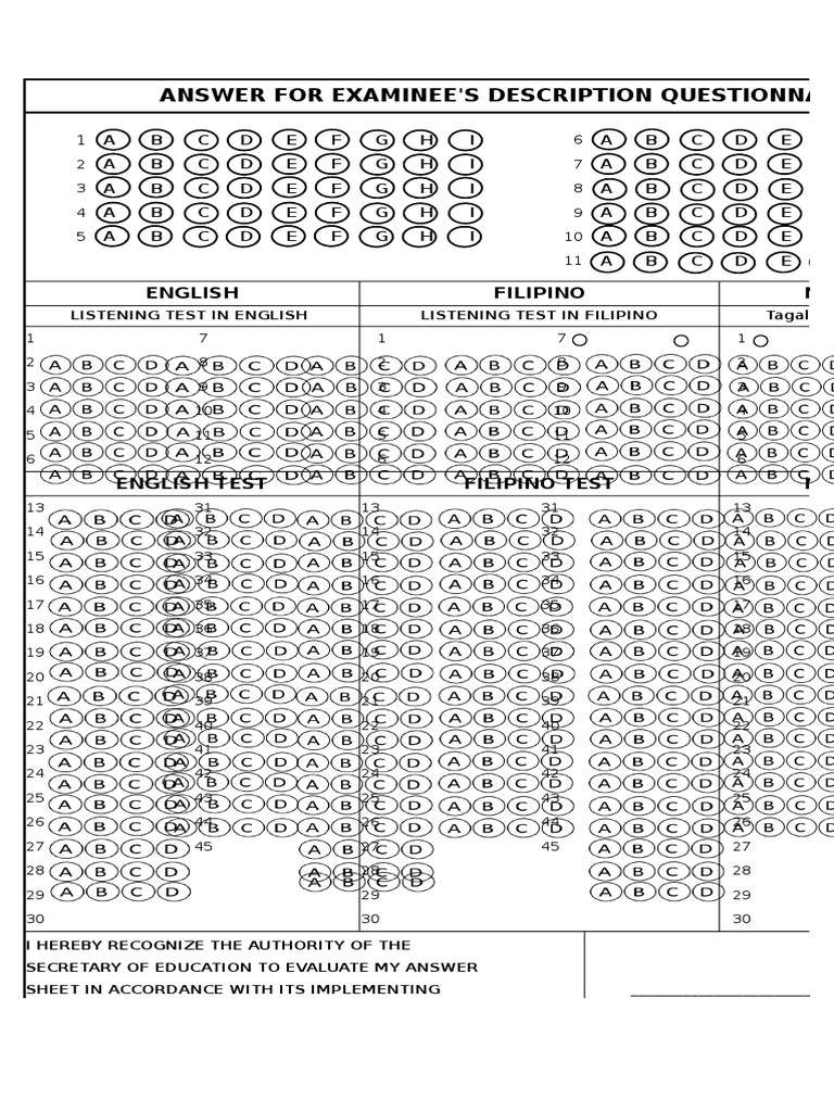 Lapg Answer Sheet Gr3 | PDF