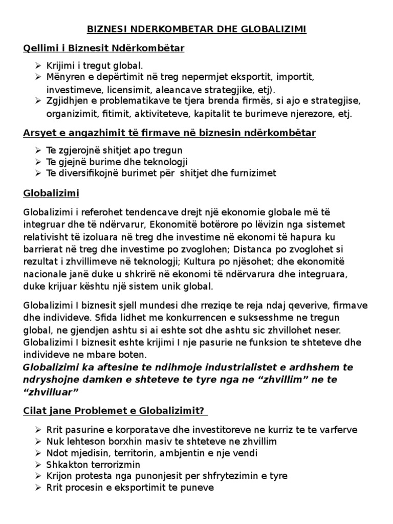 Biznesi Nderkombetar Dhe Globalizimi | PDF