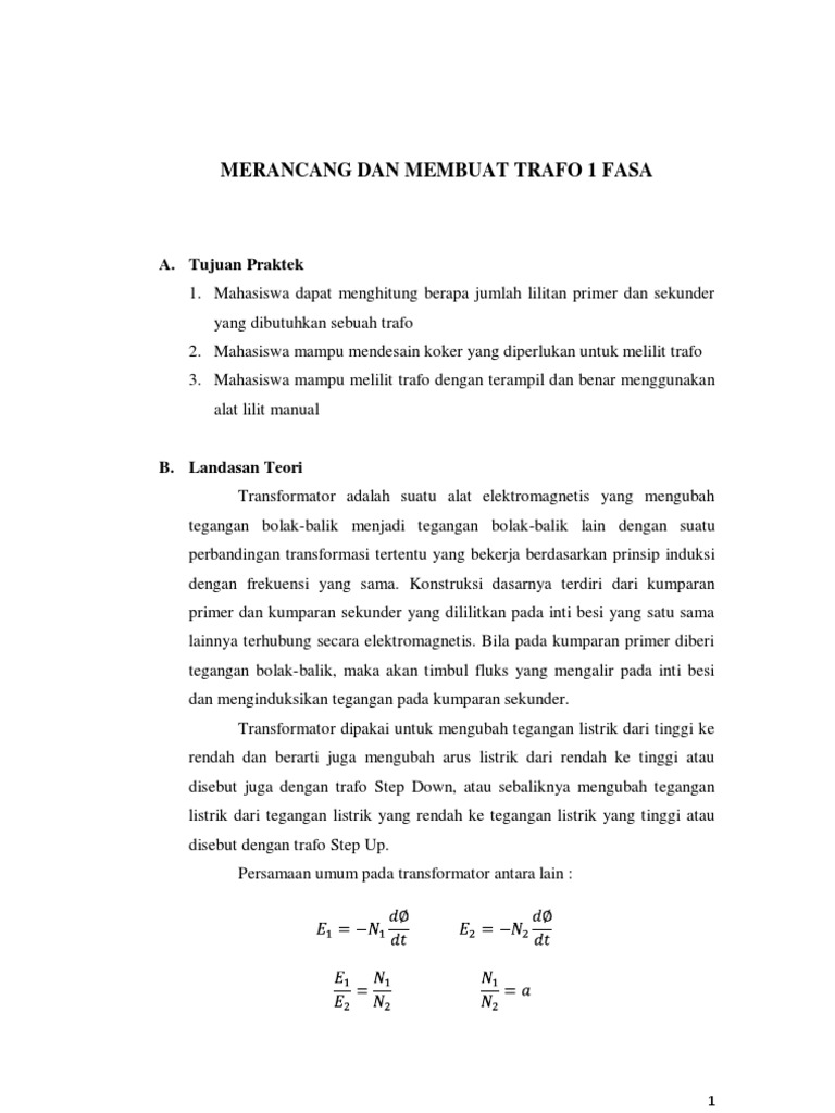 I. Merancang Dan Membuat Trafo 1 Fasa | PDF