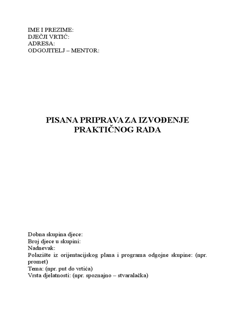 Priprema Za Izvođenje Praktičnog Rada | PDF