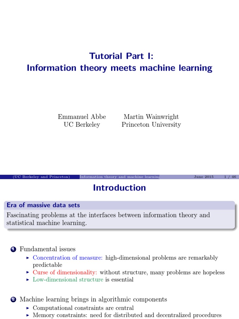 Tutorial Part I Information Theory Meets Machine Learning Tuto - Slides ...
