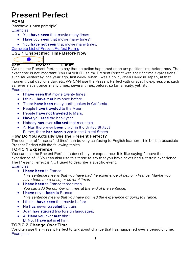 Present Perfect | PDF | Perfect (Grammar) | Verb