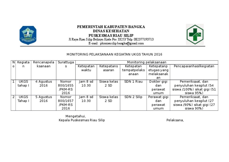 Contoh Form Monitoring Pelaksanaan Kegiatan Ukm | PDF