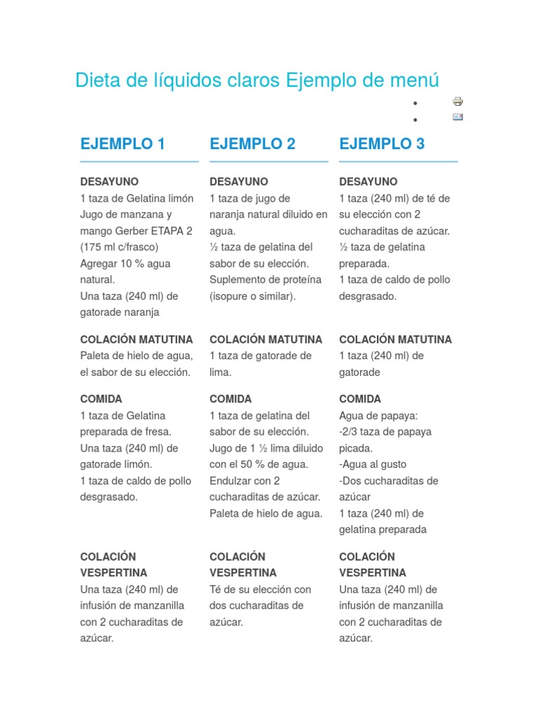 Dieta de Líquidos Claros Ejemplo de Menú | Cocinando | Comida y vino ...