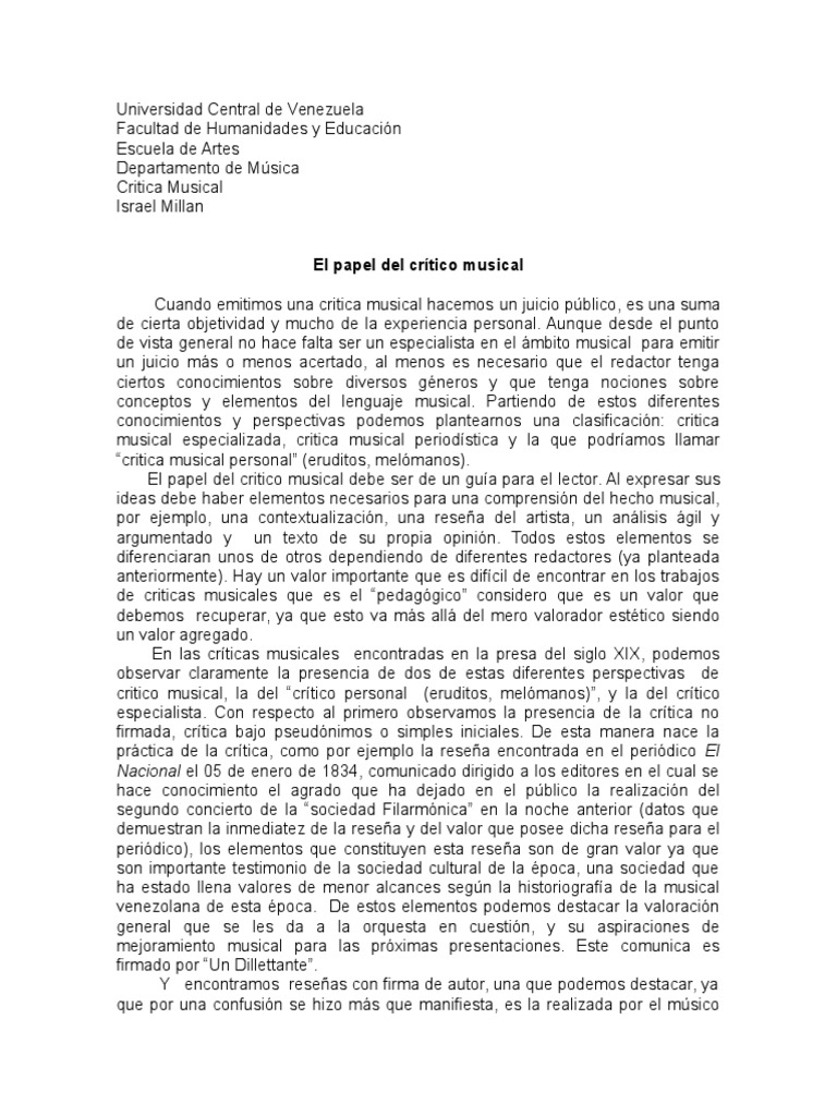El rol del crítico musical | PDF | Teatro musical | Ensayos