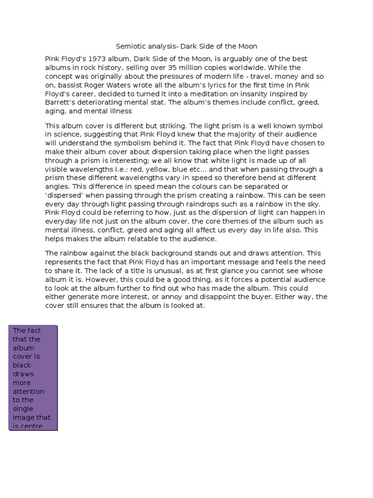 Semiotic Analysis of Dark Side of the Moon | PDF | Art