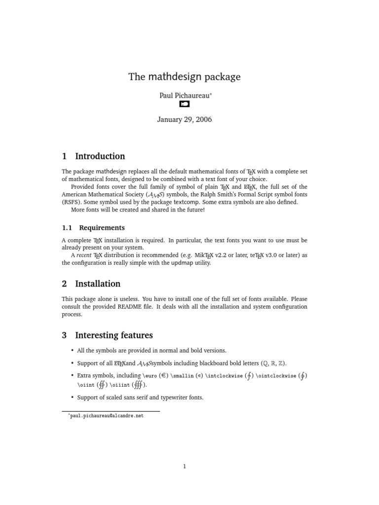 The Mathdesign Package | PDF | Typefaces | Free Software