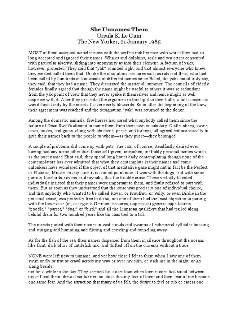 She Unnames Them Ursula K. Le Guin | PDF | Feminism | Gender Studies