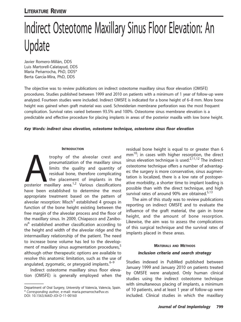 Indirect Osteotome Maxillary Sinus Floor Elevation | PDF