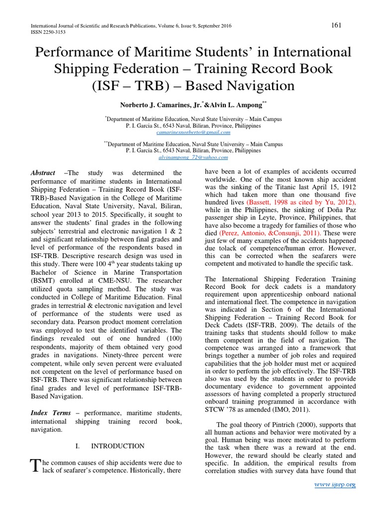Performance of Maritime Students' in International Shipping Federation ...