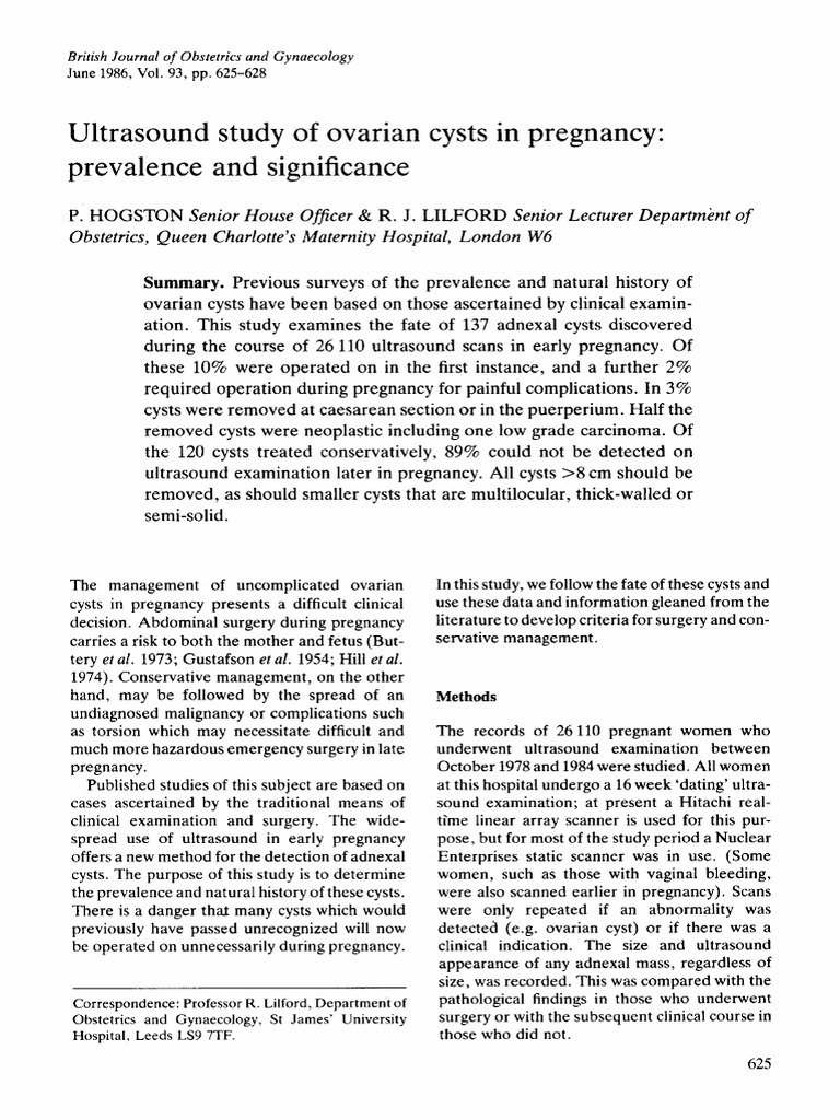 Ultrasound Study of Ovarian Cysts in Pregnancy Prevalence and ...