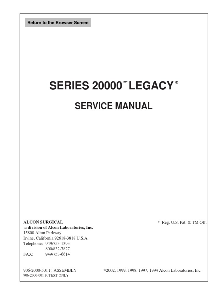 Alcon Phaco Machine Series 20000 Legacy - Service Manual PDF | PDF ...