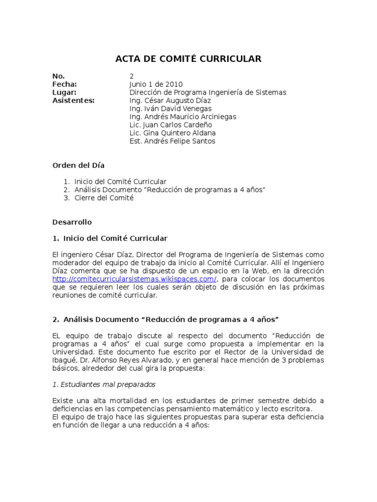 Acta de Comité Curricular 2 | PDF | Plan de estudios | Educación Secundaria