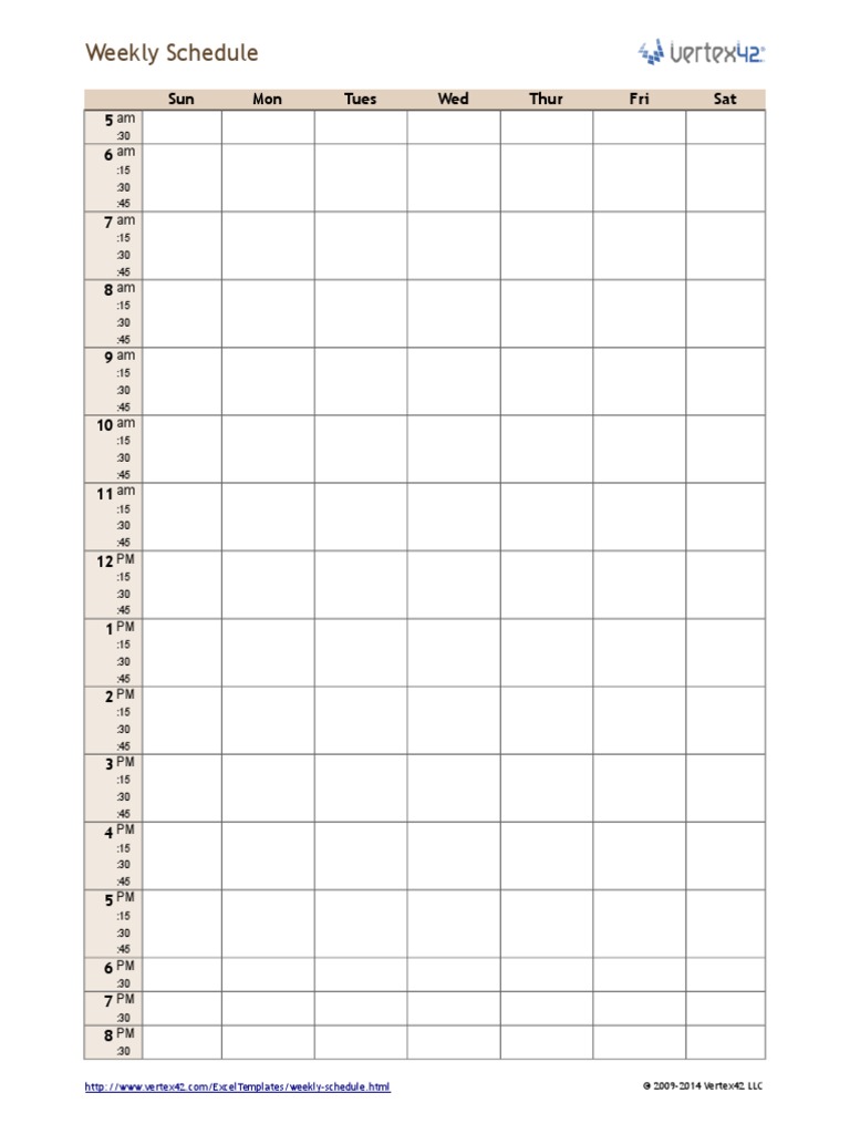 Weekly Schedule: Sun Mon Tues Wed Thur Fri Sat 5 6 | PDF