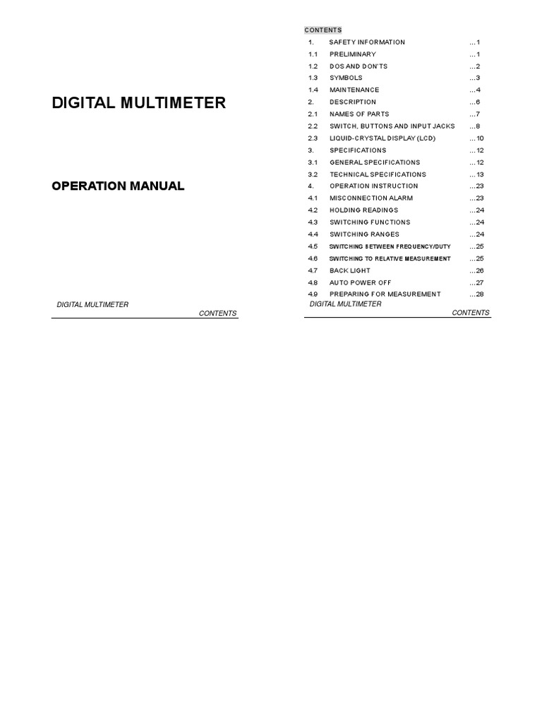 Digital Multimeter: Operation Manual | PDF | Power Supply | Capacitor