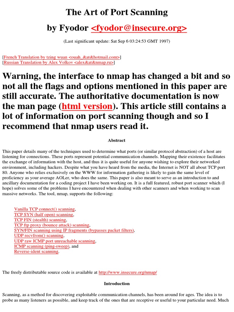 Nmap The Art of Port Scanning PDF | PDF | Transmission Control Protocol | Port (Computer Networking)