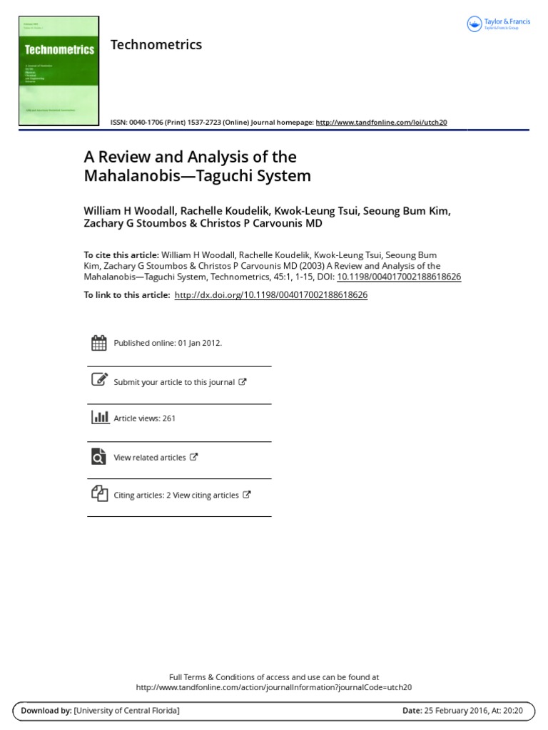 A Review and Analysis of The Mahalanobis Taguchi System PDF | PDF | Probability Distribution ...