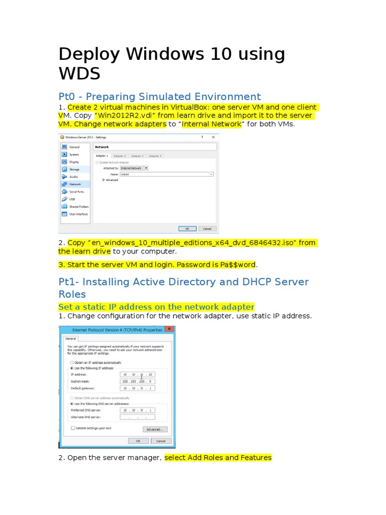 Deploy Windows 10 Using WDS | PDF | Ip Address | Active Directory